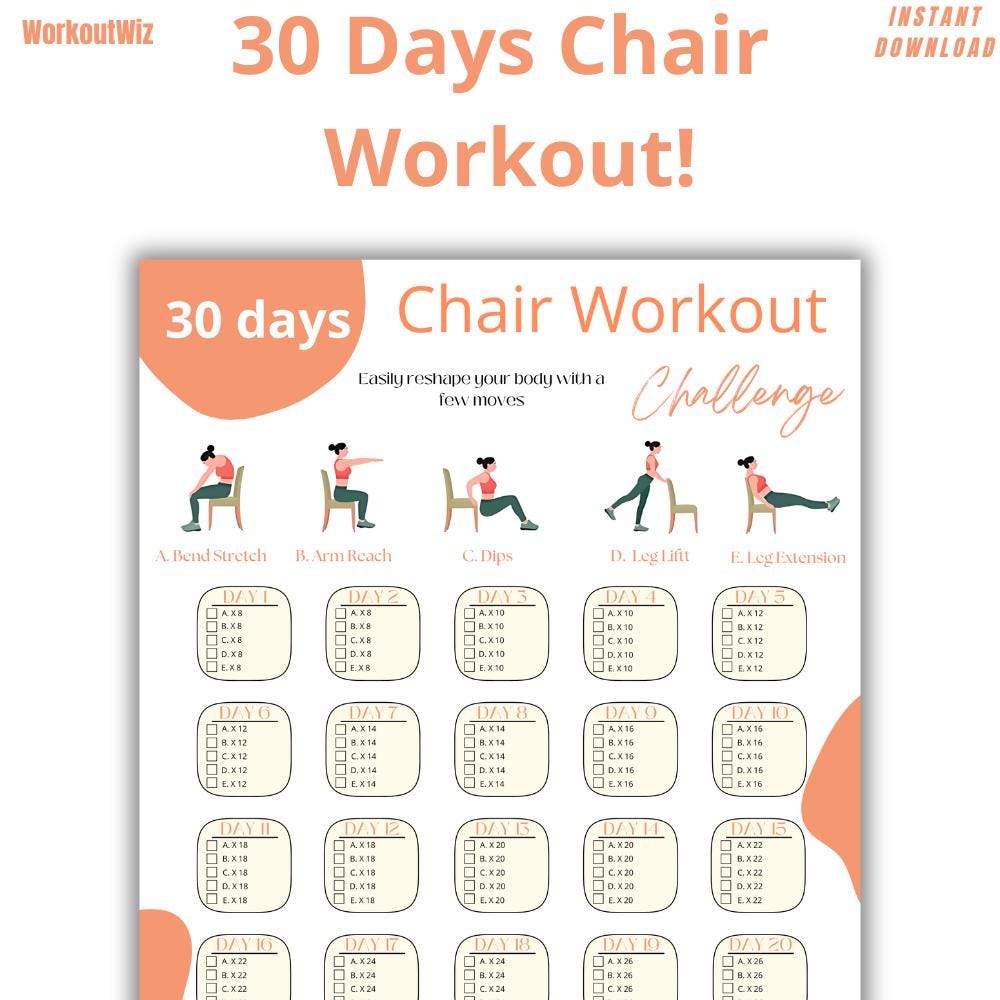 30 Day Chair Workout Seniors Challenge, Full Body Exercise Guide, Chair ...