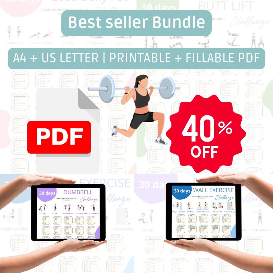 30 Day Workout Bundle, Fitness Bundle Downloadable, Weight Lift Bundle ...