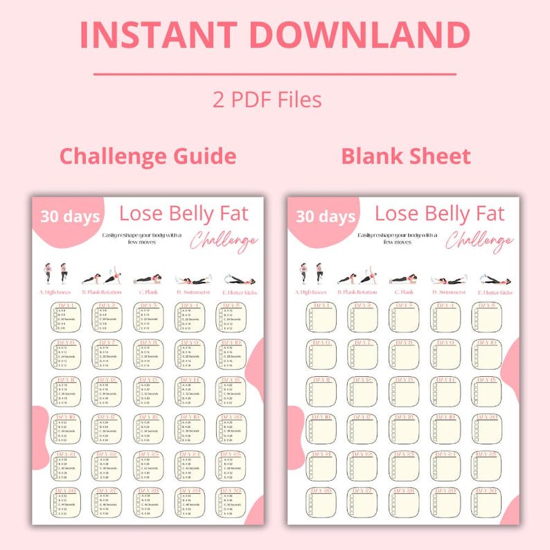 30 Days Flat Belly Challenge, 30 Day Home Workout Plan, 30 Day Belly ...