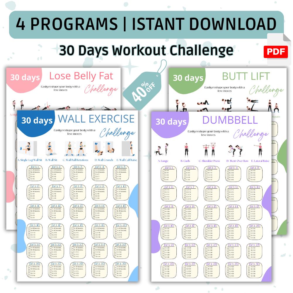 30 Day Challenge Bundle | Digital Fitness Challenge | Printable ...