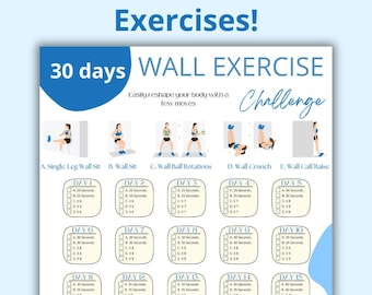 30 Day Challenge Wall Pilates Workout, Wall Exercise for Women, Flat ...