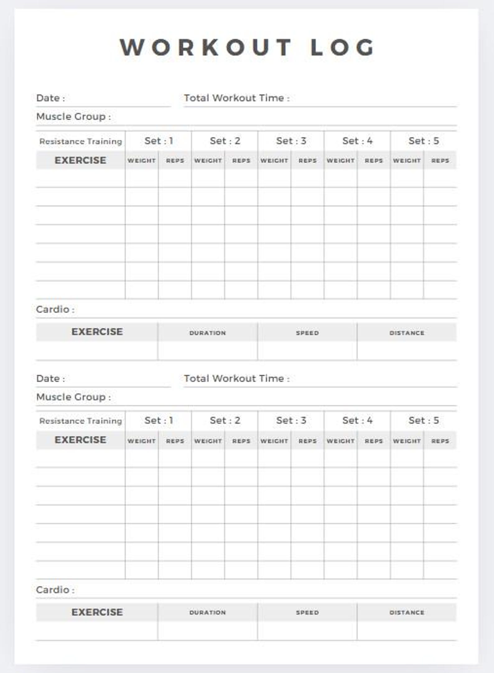 Exercises Tracker, Printable Exercise Tracker, Exercise Log Tracker ...