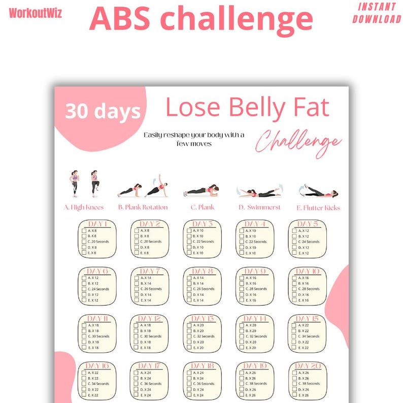 30 Day Challenge Printable Tracker, 30 Day Abs Workout Challenge ...