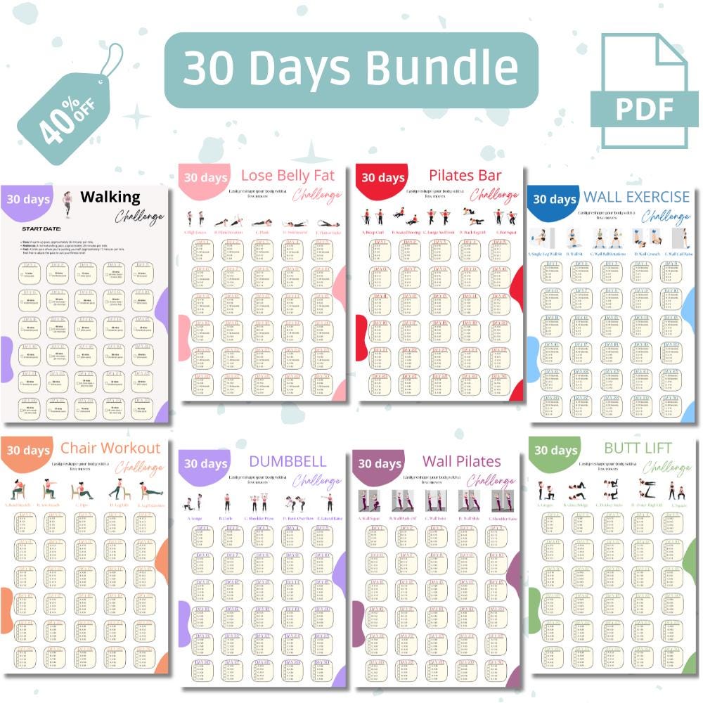 30 Day MEGA Workout Bundle Printable + Interactive Pdfs | 8 Bundles, 31 ...