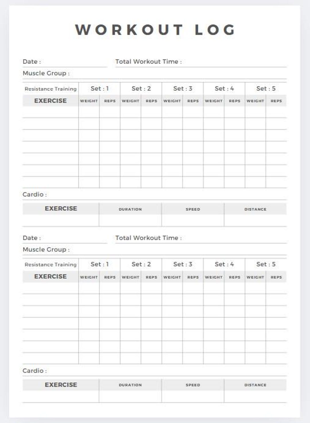Exercises Tracker, Printable Exercise Tracker, Exercise Log Tracker ...