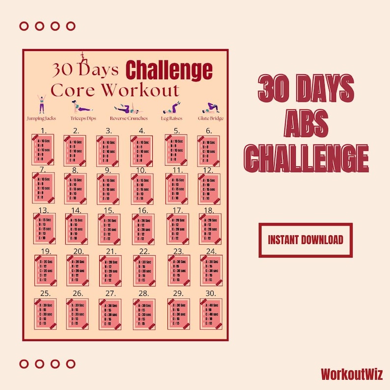 30 Days Ab Challenge, 30 DAYS Abs Challenge, Easy Workouts, Abs of ...