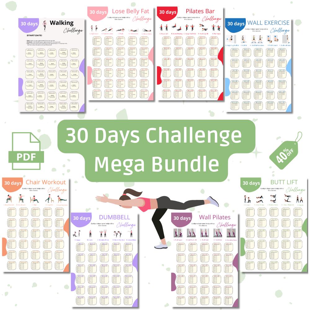 30 Day MEGA Workout Bundle Printable + Interactive Pdfs | 8 Bundles, 31 ...