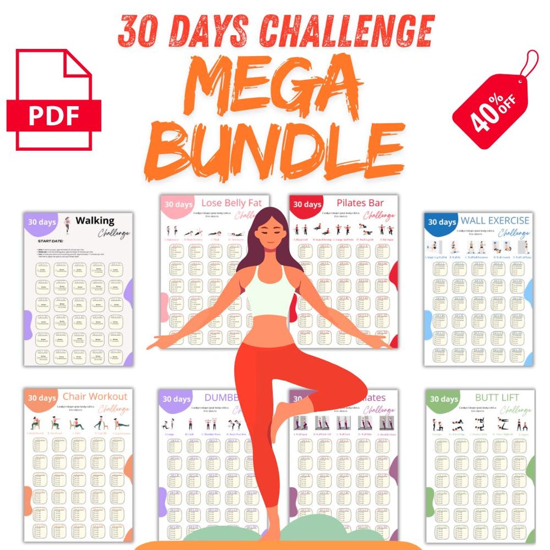 30 Day MEGA Workout Bundle Printable + Interactive Pdfs | 8 Bundles, 31 ...