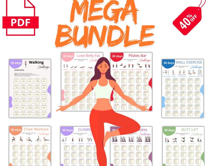 30 Day MEGA Workout Bundle Printable + Interactive Pdfs | 8 Bundles, 31 Workout Plans, Beginner ...