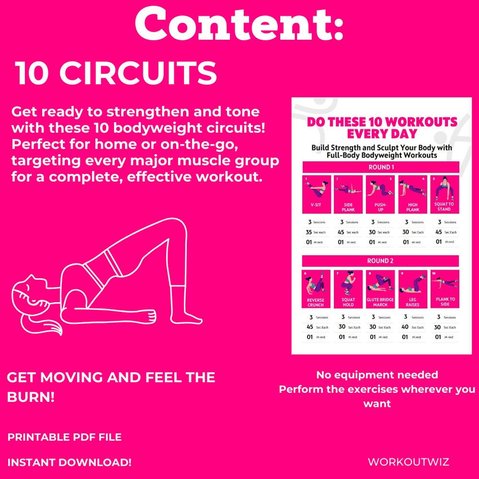 Booty Work, Flat Abs, Fitness Planne, Bodyweight Exercise Poster, Arm ...