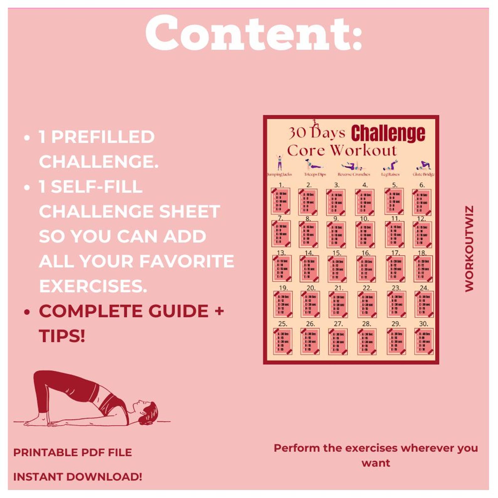 Body Weight Exercise, 30 Days Challenge Printable, 30 Days Challenge ...