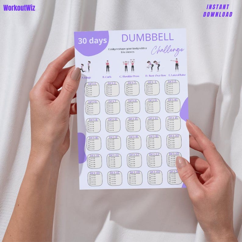 30 Days Challenge Tracker, Dumbbell Workout Plan, Strength Training ...