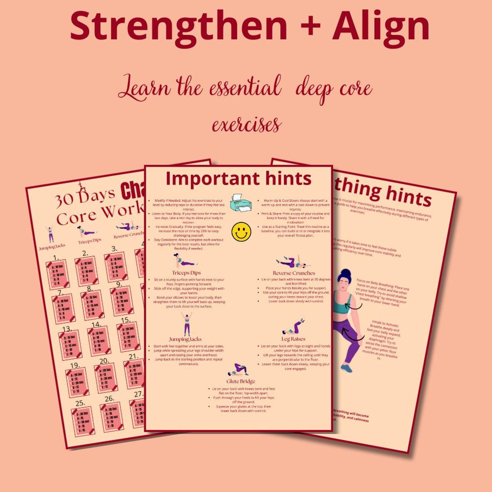 30 Day Challenge Core Workout, Deep Core Exercises, Abdominals, Pelvic ...