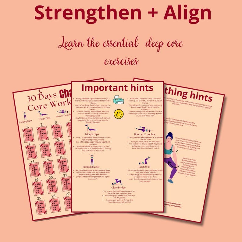 30 Day Challenge Core Workout, Deep Core Exercises, Abdominals, Pelvic ...