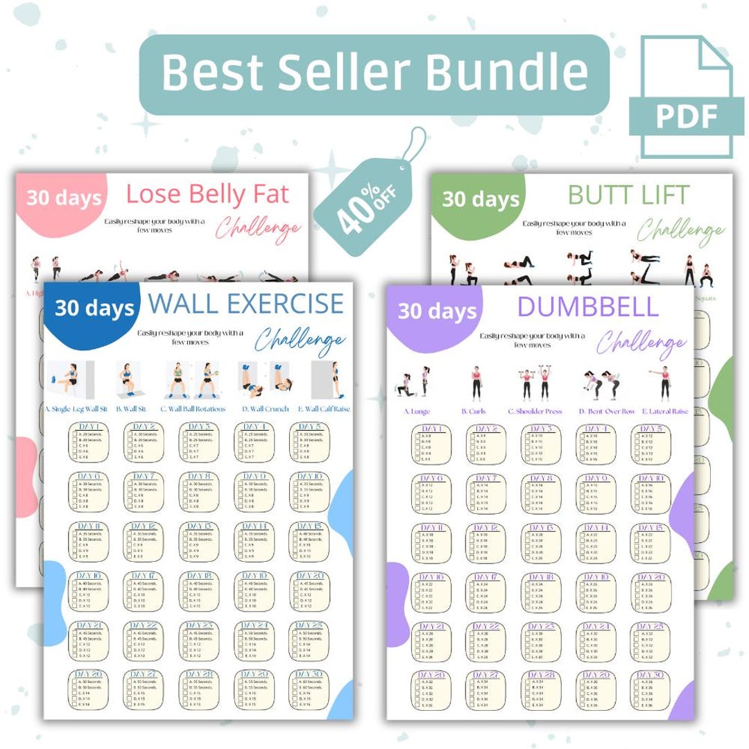 30 Day Challenge Bundle | Digital Fitness Challenge | Printable ...