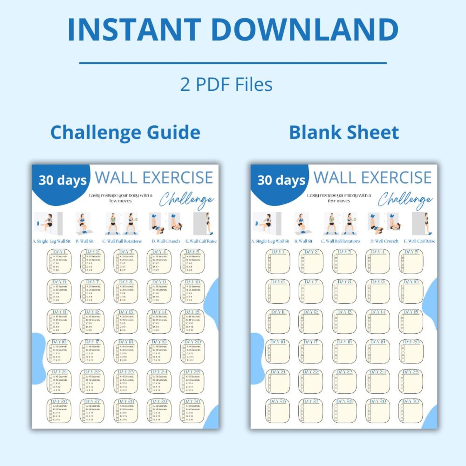 30 Day Challenge Wall Pilates Workout, Wall Exercise for Women, Flat ...