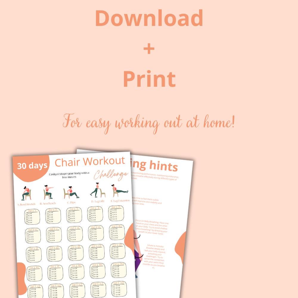 30 Day Chair Workout Challenge Printable | Chair Yoga Guide | 10 Mins ...