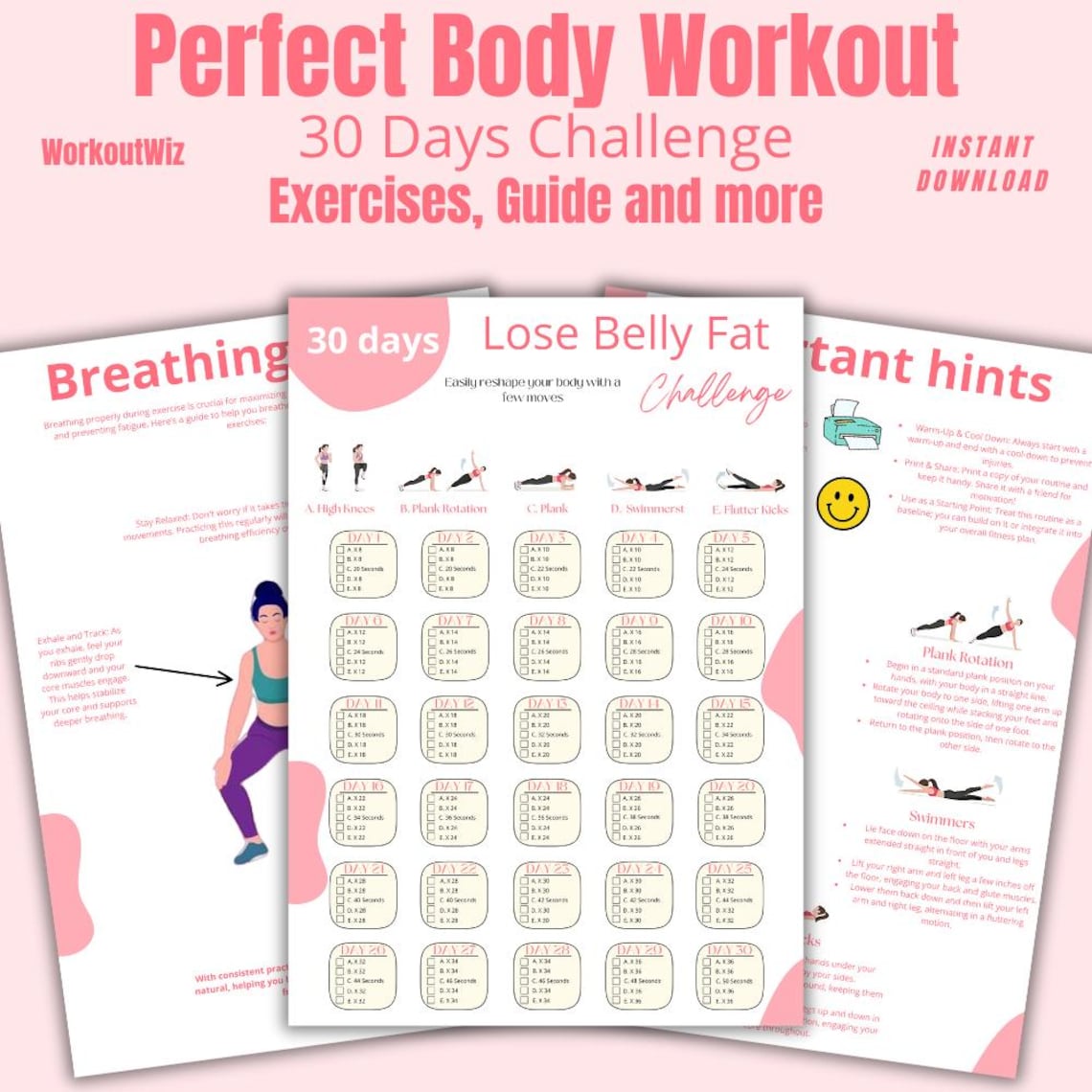 30 Day Home Workout Guide, 30 Day Abs Workout Program, Easy Home ...