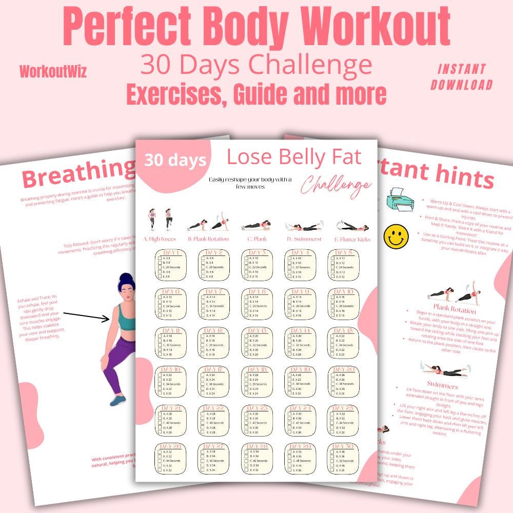 30 Day Home Workout Guide, 30 Day Abs Workout Program, Easy Home ...