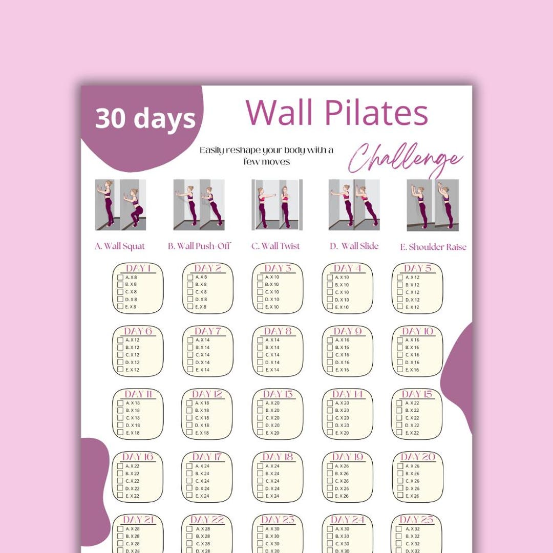 30 Day Challenge Wall Pilates Workout, Wall Exercise for Women, Flat ...
