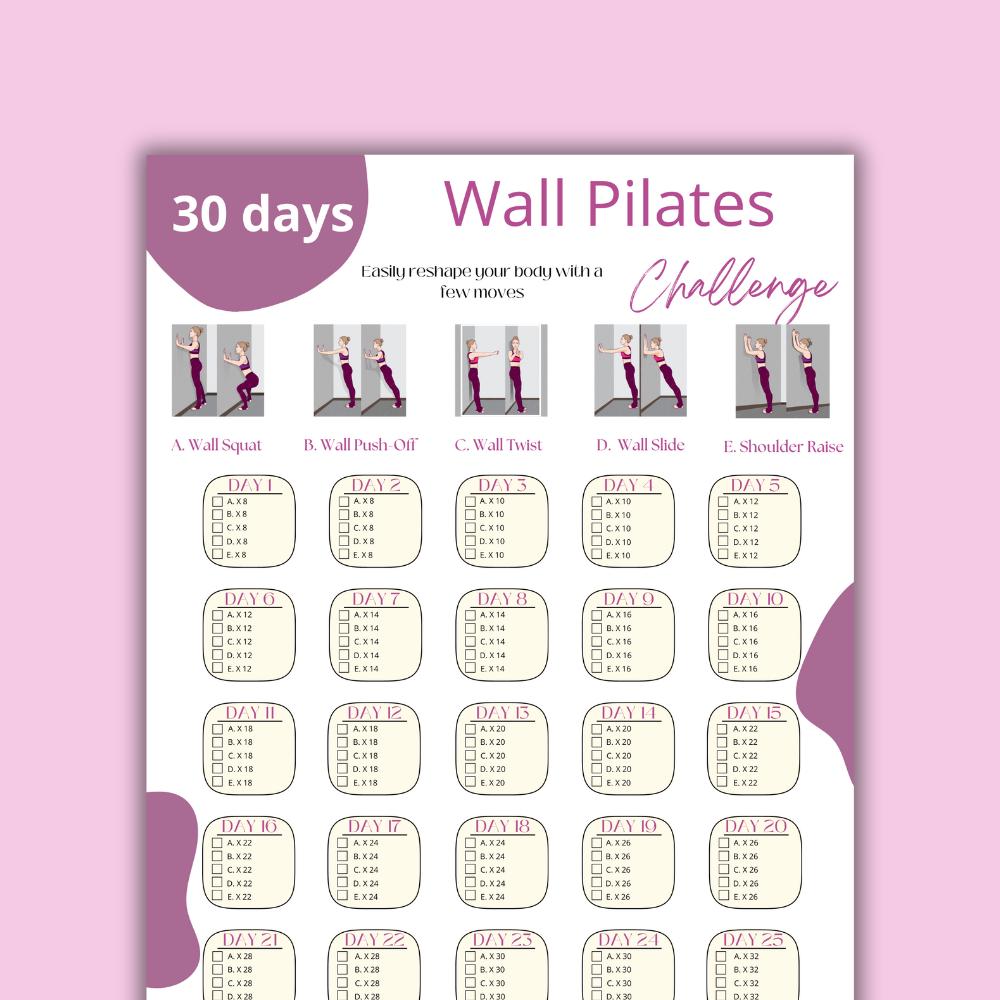 30 Day Challenge Wall Pilates Workout, Wall Exercise for Women, Flat ...