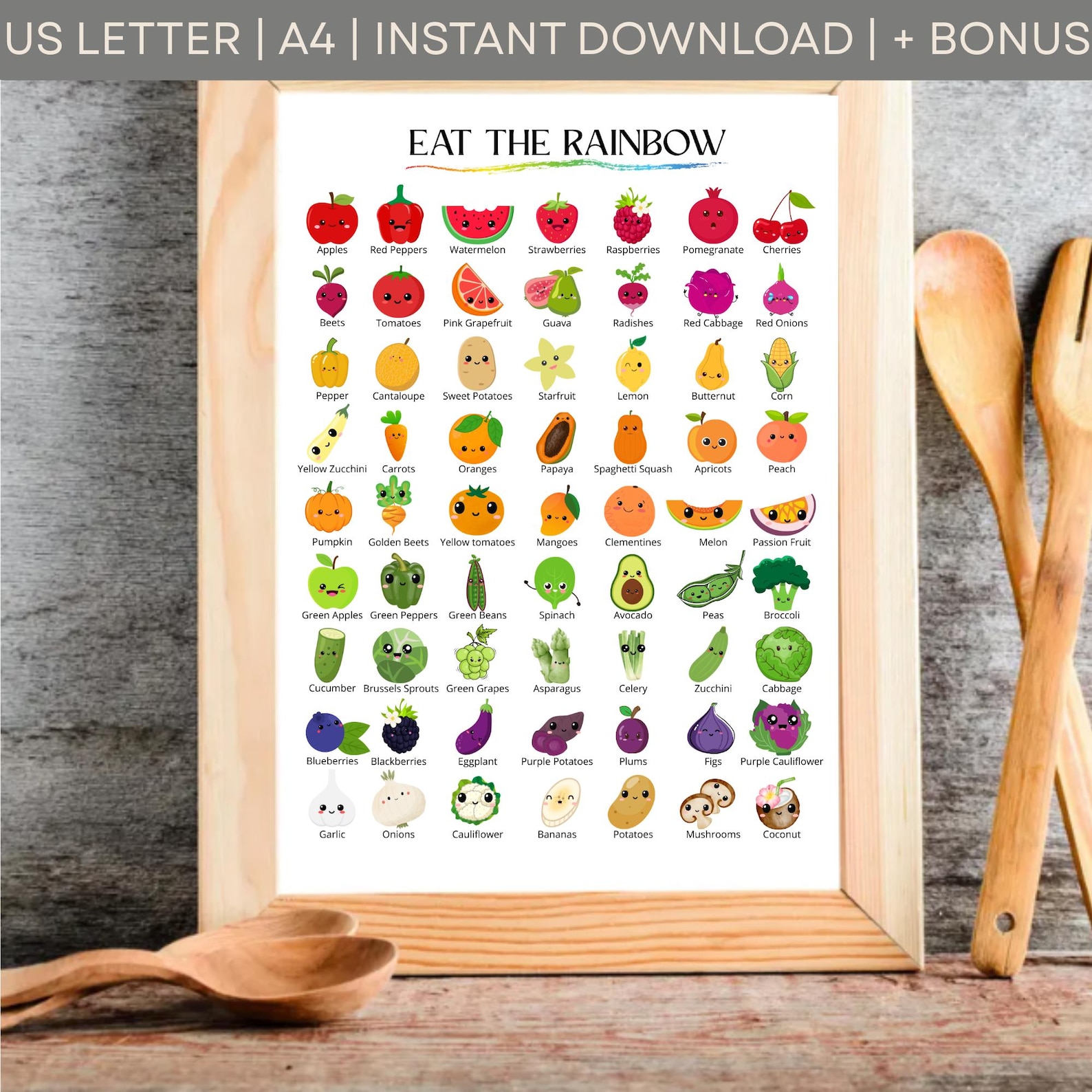 Eat the Rainbow Food Chart for Toddlers, Phytonutrients Food Chart, Eat ...