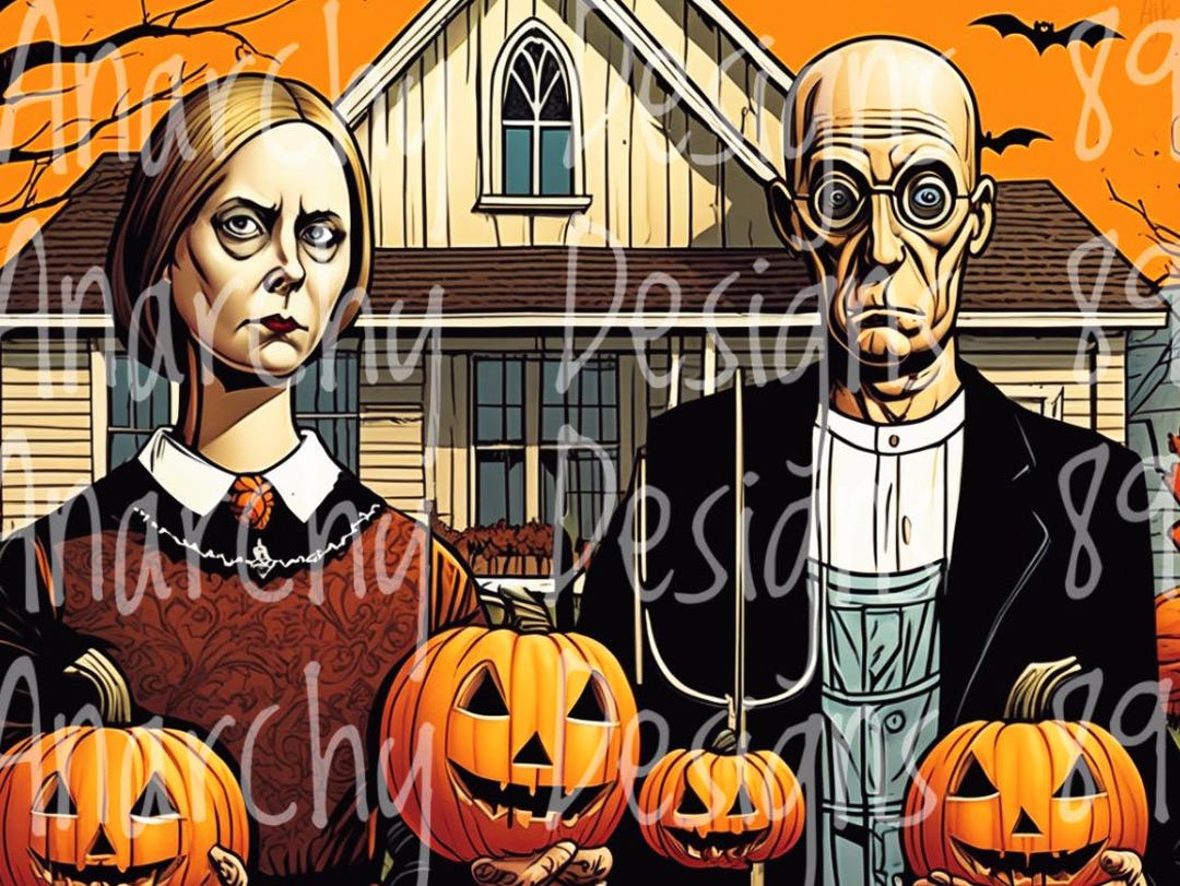 American Gothic Halloween Art, Halloween Pumpkin Print, Halloween ...