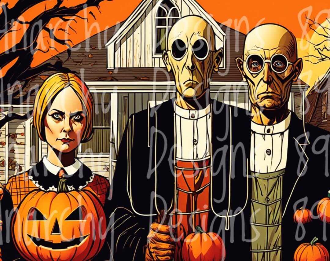 American Gothic Halloween Art, Halloween Pumpkin Print, Halloween ...