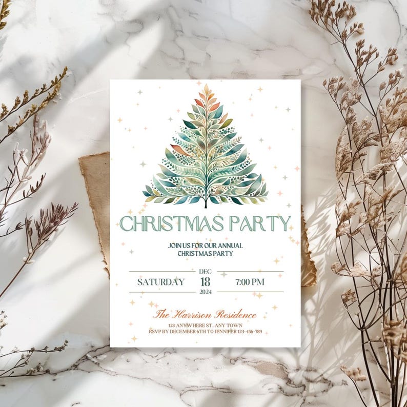 EDITABLE Christmas Party Invitation, Holiday Party, Christmas Tree ...