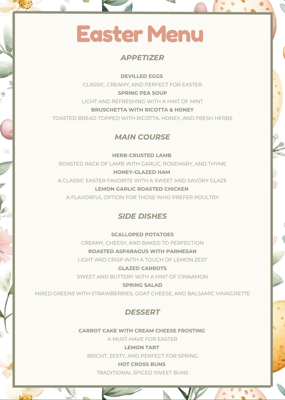 Editable Easter Lunch Menu Template, Easter Brunch, Easter Hosting Menu ...