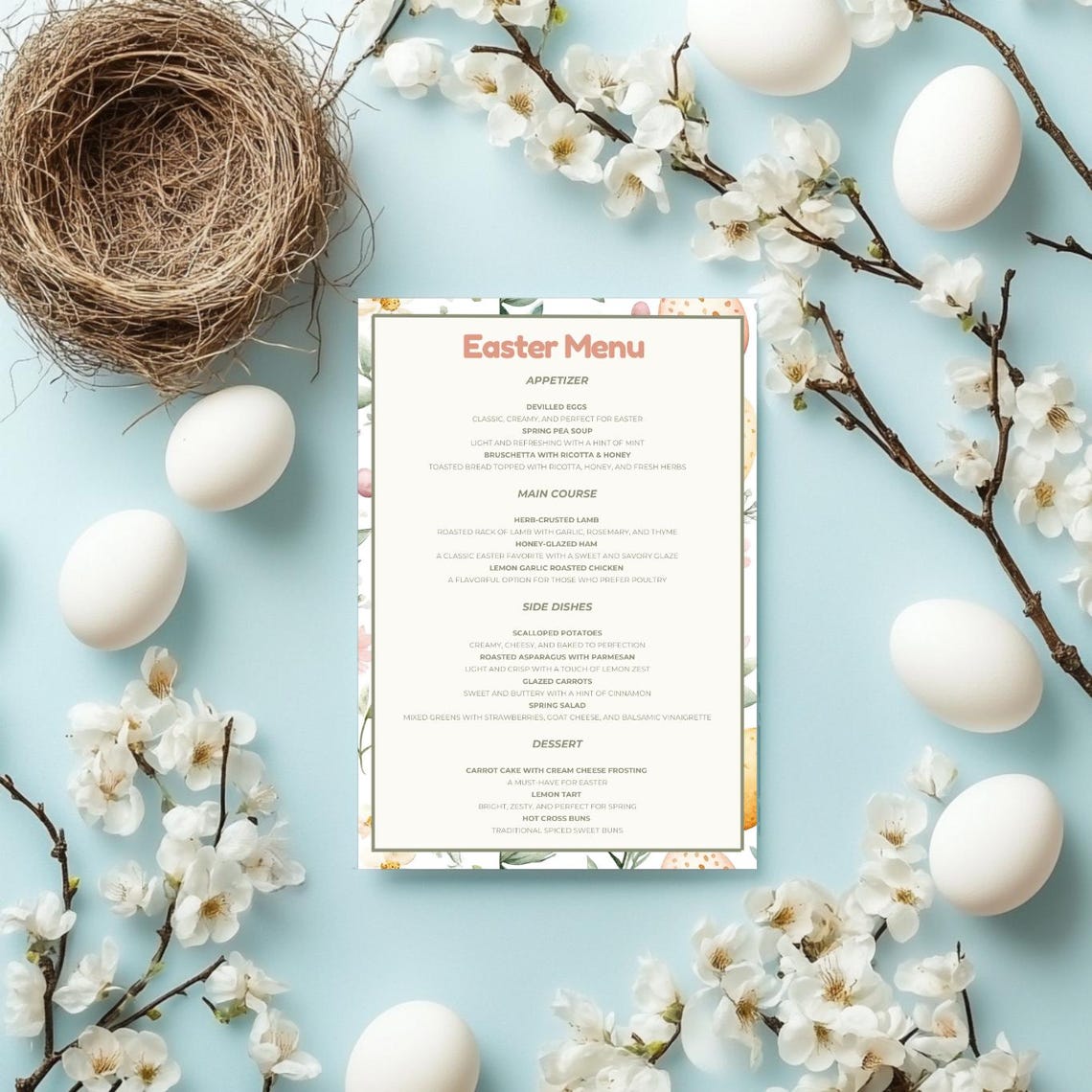 Editable Easter Lunch Menu Template, Easter Brunch, Easter Hosting Menu ...