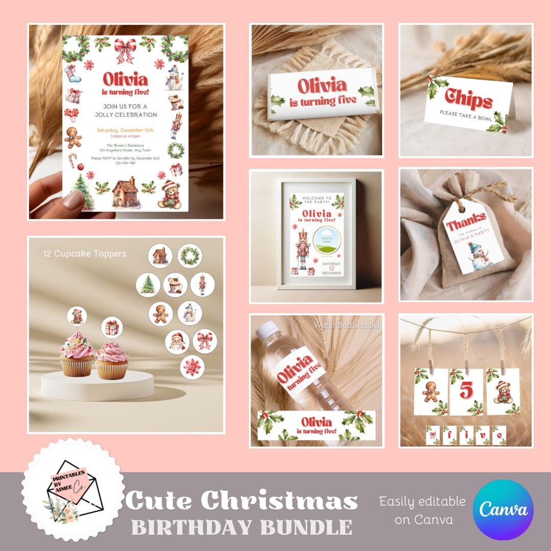 Editable Christmas Birthday Party BUNDLE Includes Invite, Banner ...