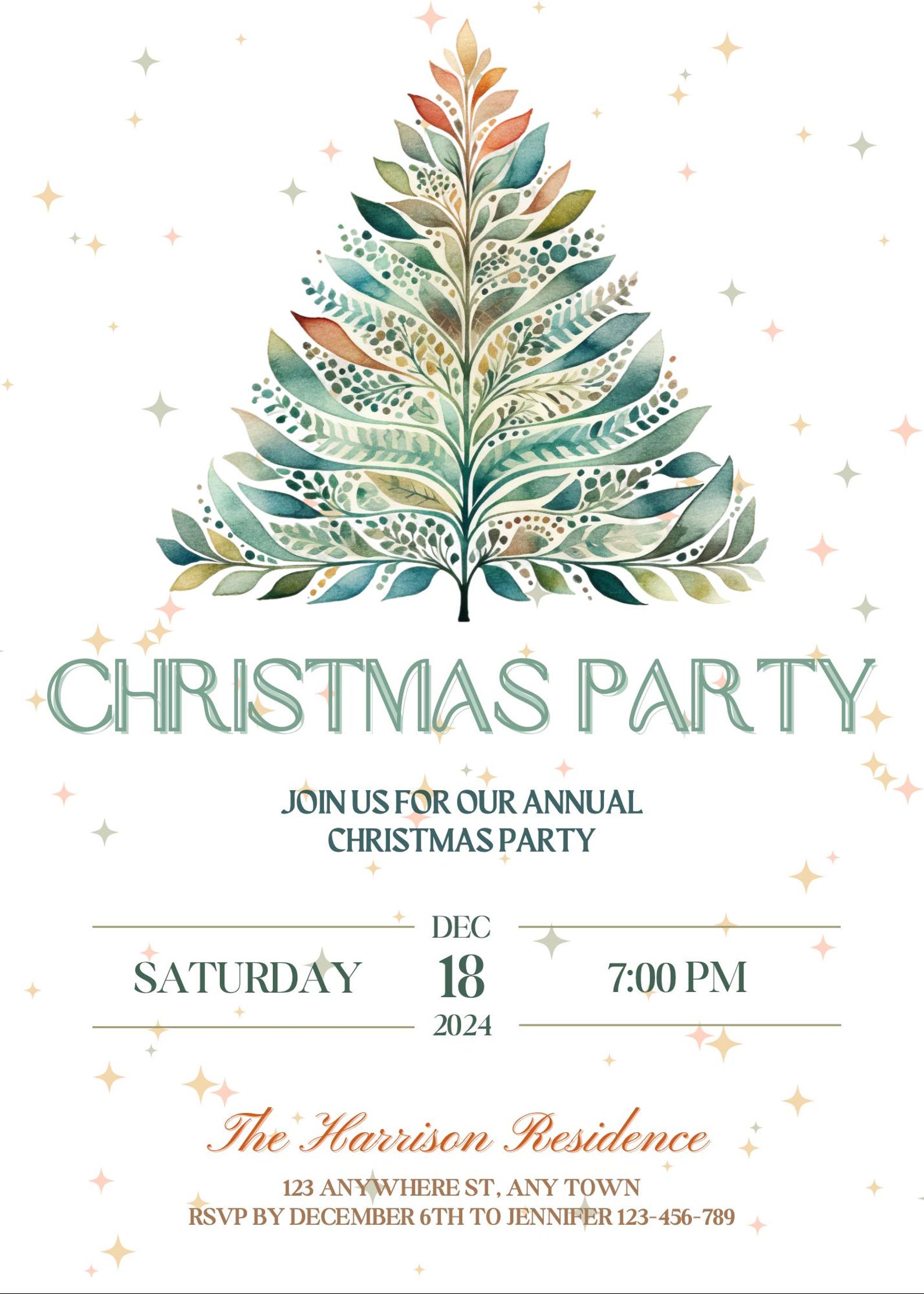 EDITABLE Christmas Party Invitation, Holiday Party, Christmas Tree ...
