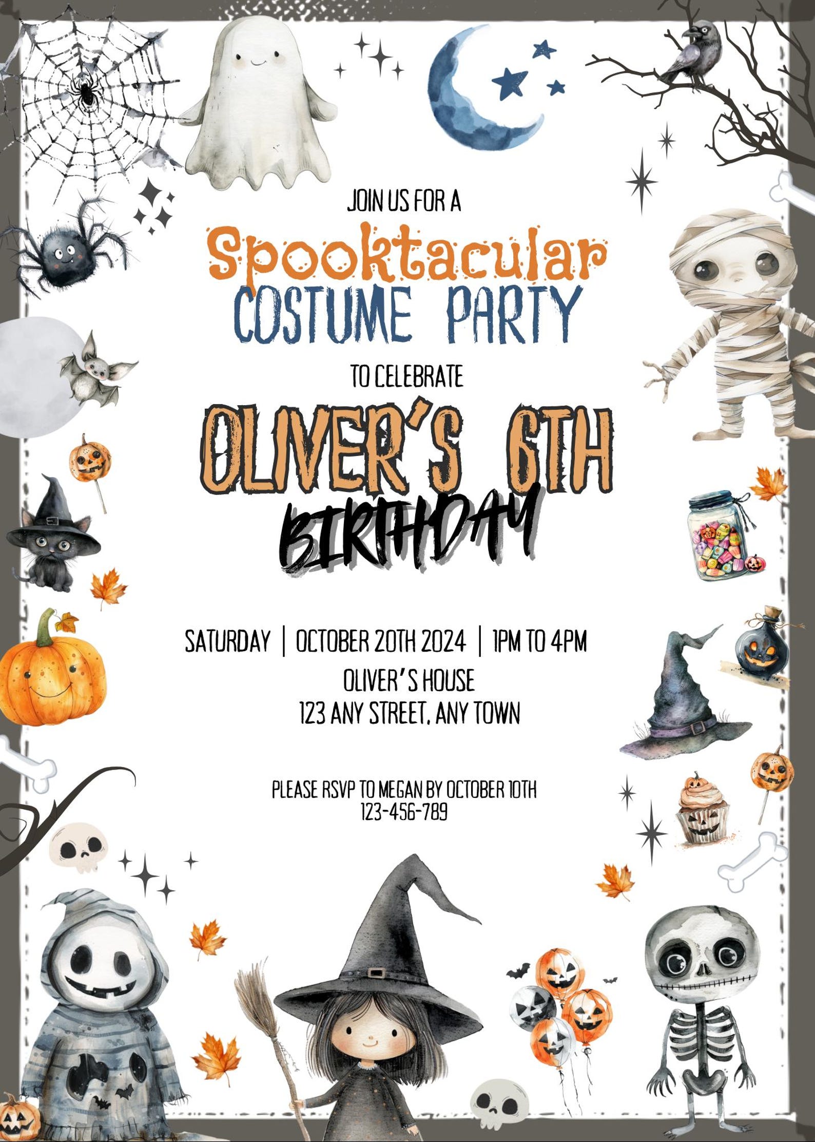 EDITABLE Halloween 6th Birthday Party Invitation Costume Party Invite ...