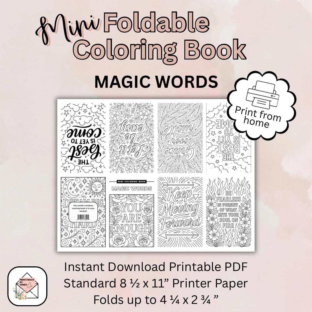 Printable Foldable Mini Coloring Book – Magic Words | 8.5x11 PDF ...