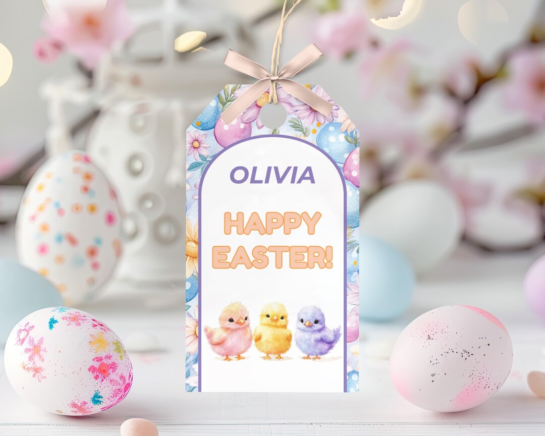 Editable Easter Basket Name Tag, Easter Gift Name Tag, Happy Easter ...