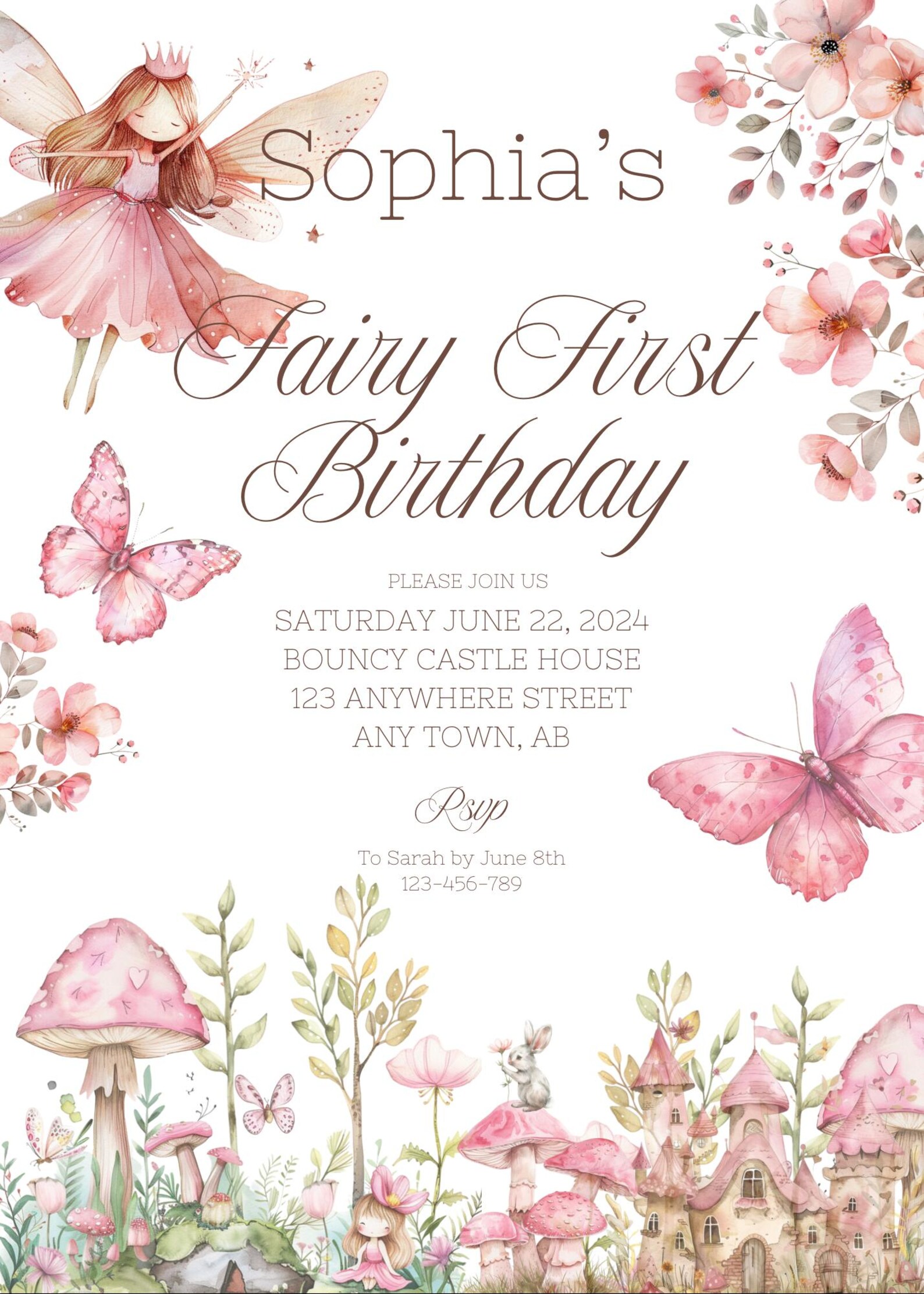 EDITABLE Fairy First Birthday Invitation, 1st Birthday Invite, First ...