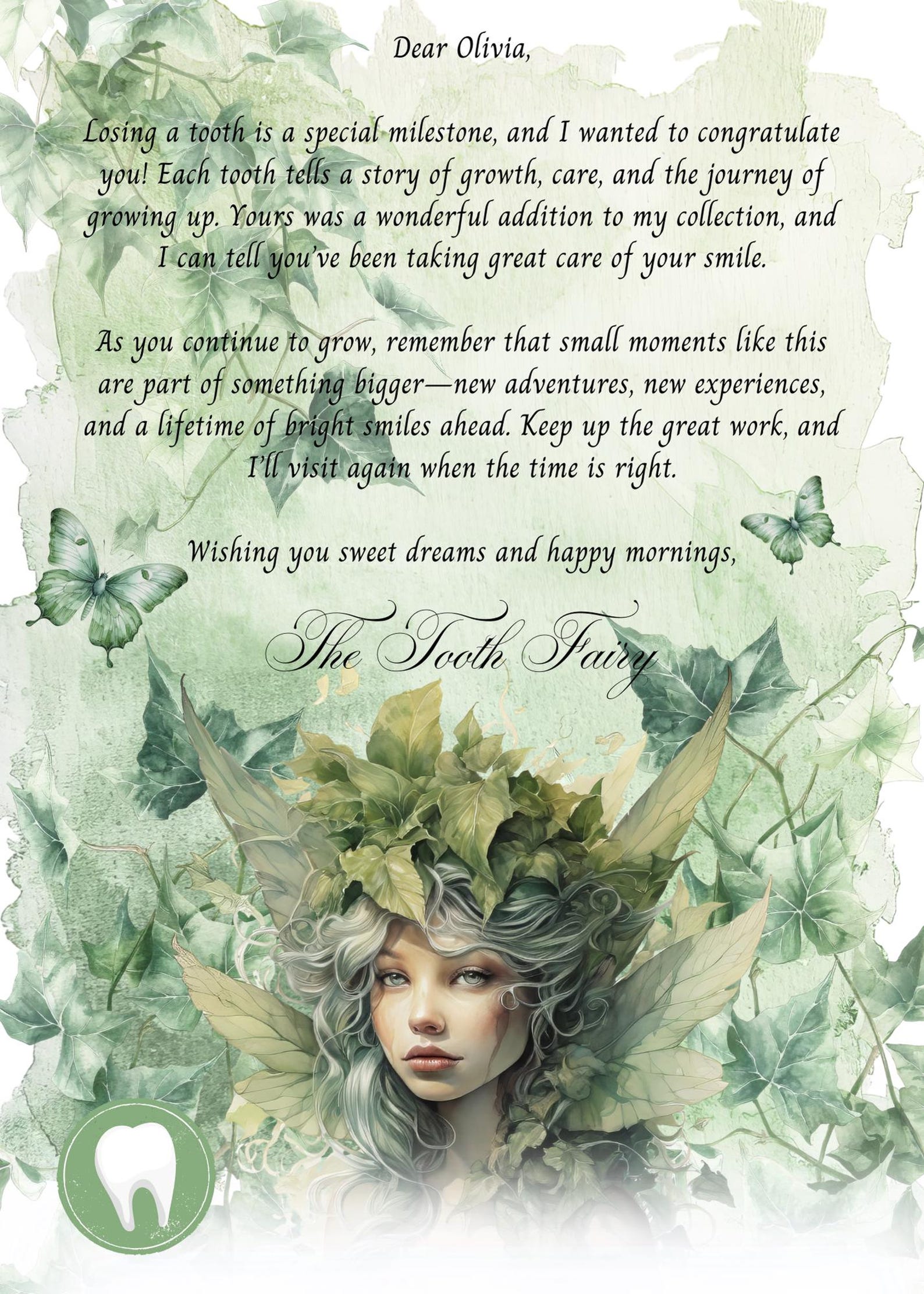 Editable Green Tooth Fairy Personalized Note Letter, Tooth Fairy ...