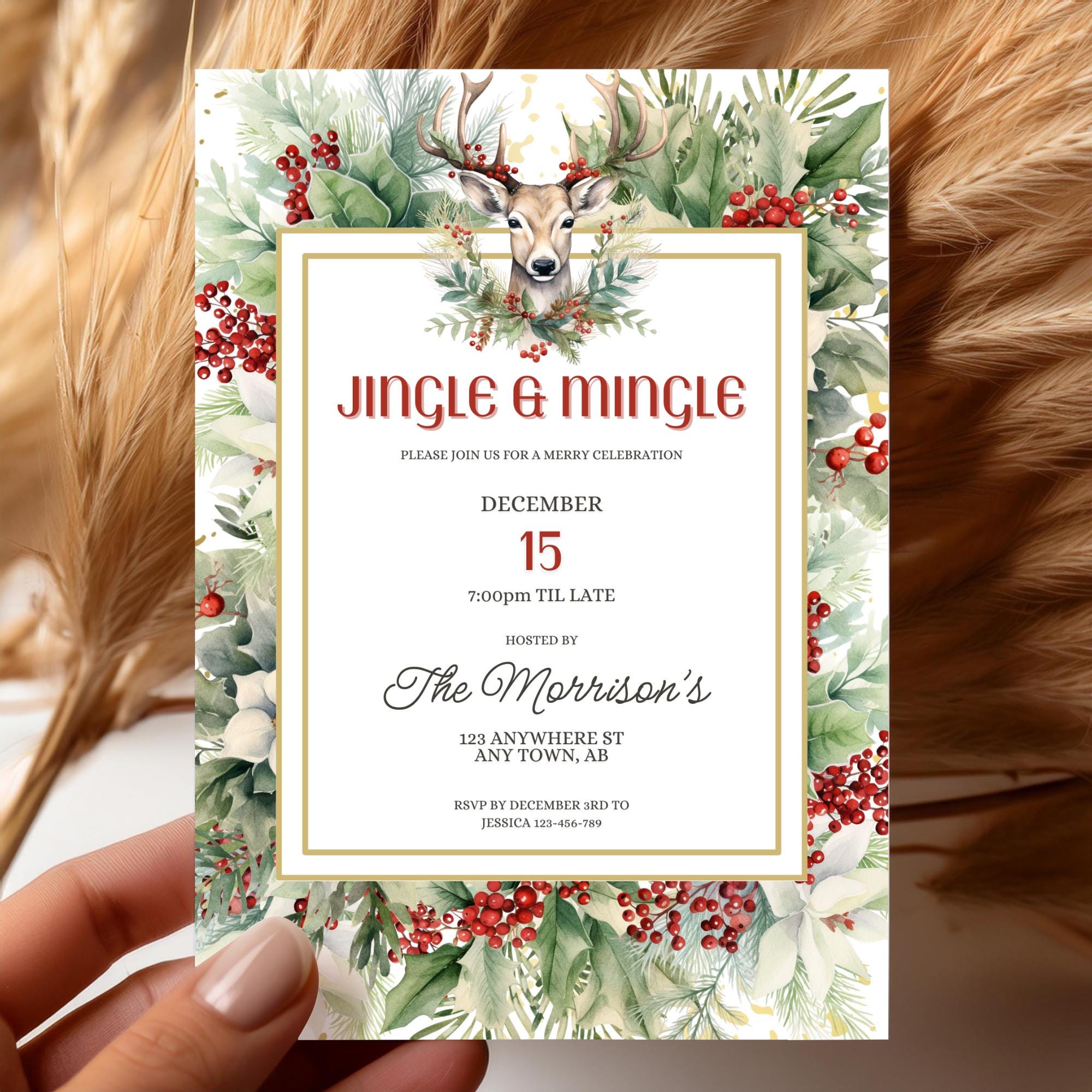 EDITABLE Christmas Party Invitation, Holiday Party, Jingle & Mingle ...
