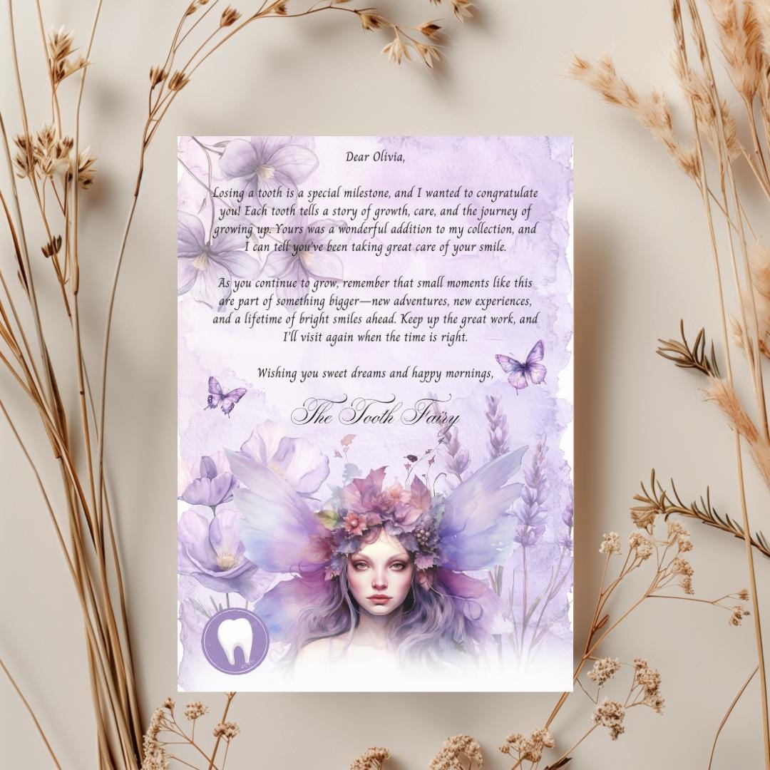 Editable Purple Tooth Fairy Personalized Note Letter, Tooth Fairy ...