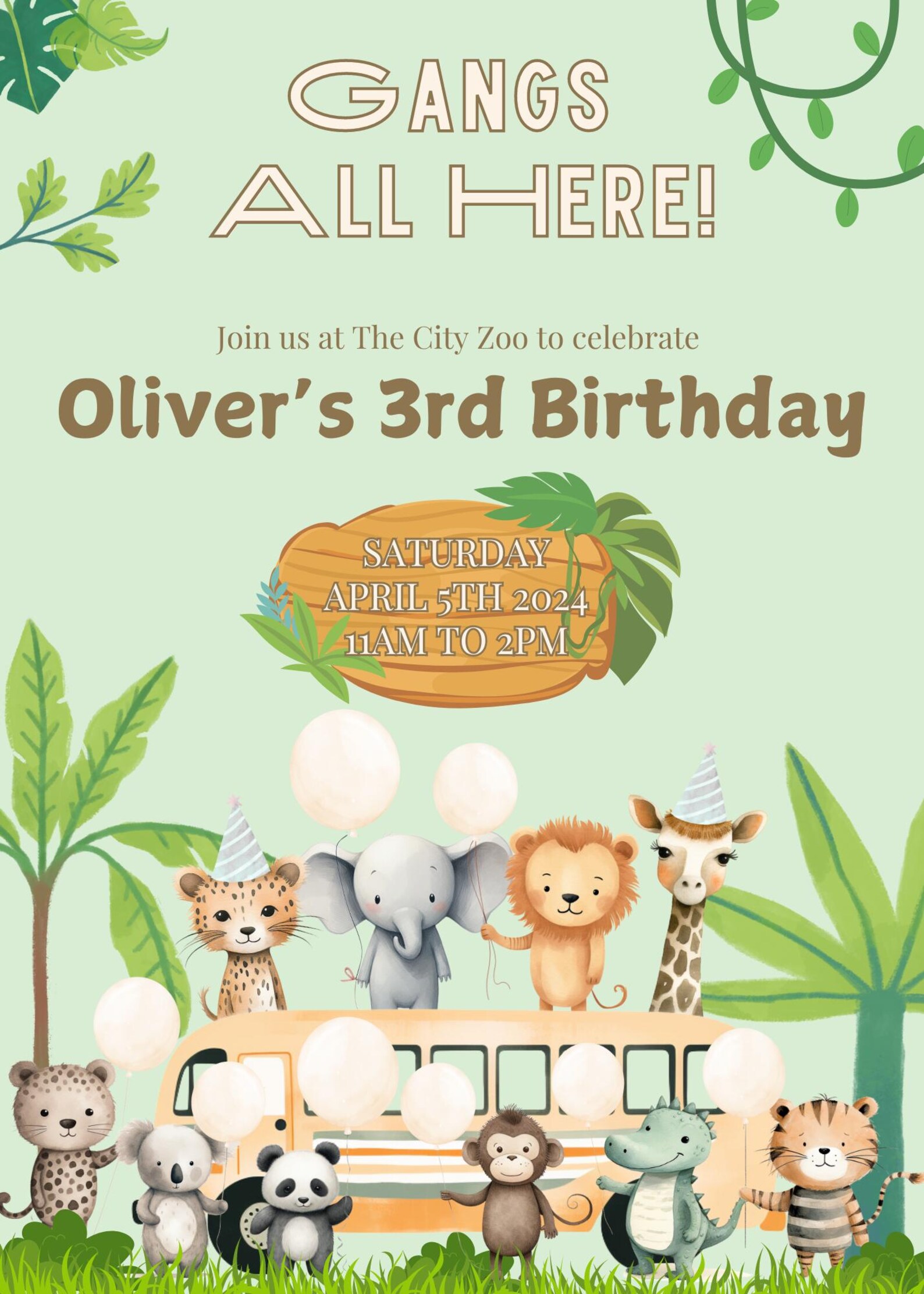 EDITABLE Safari Party Animal 3rd Birthday Party Invitation, Invite 1st ...
