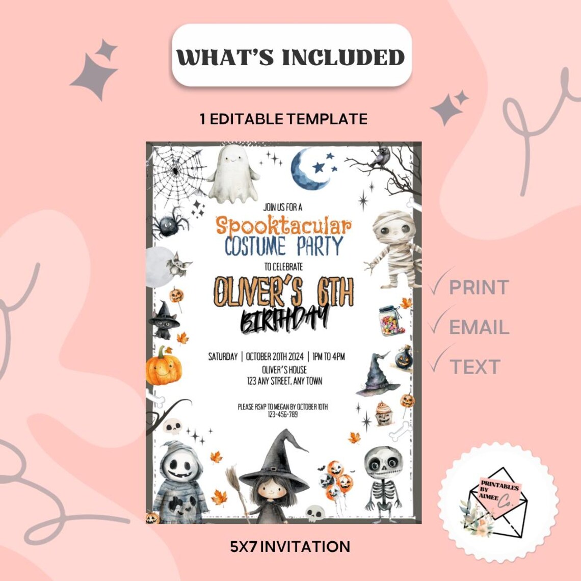 EDITABLE Halloween 6th Birthday Party Invitation Costume Party Invite ...