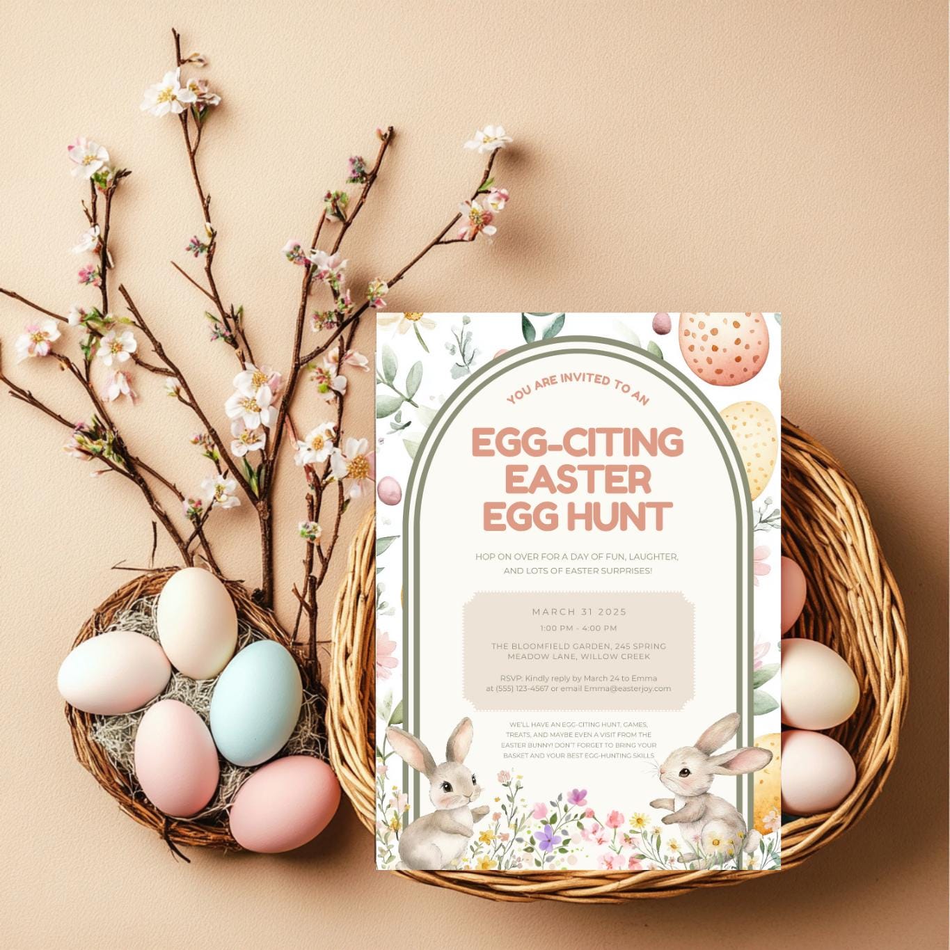 Editable Easter Egg Hunt Invitation, Easter Party Invite, Easter Eggs ...