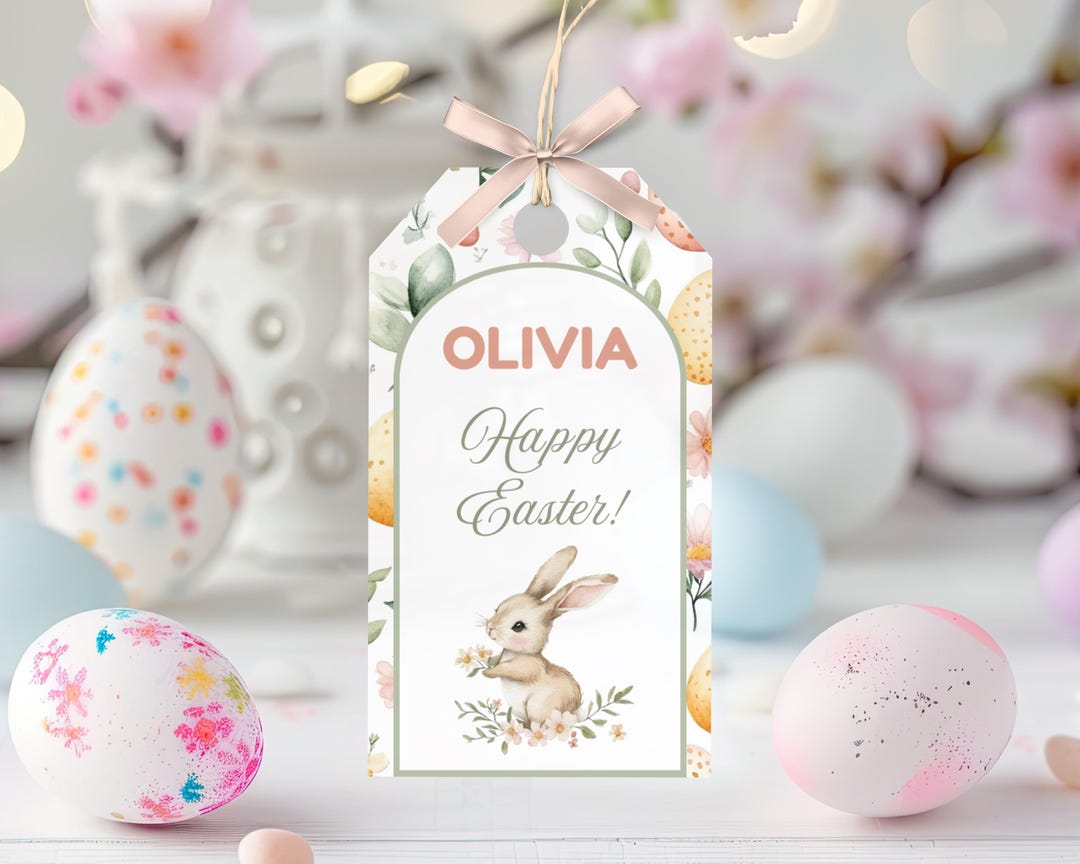 Editable Easter Basket Name Tag, Easter Gift Name Tag, Happy Easter ...
