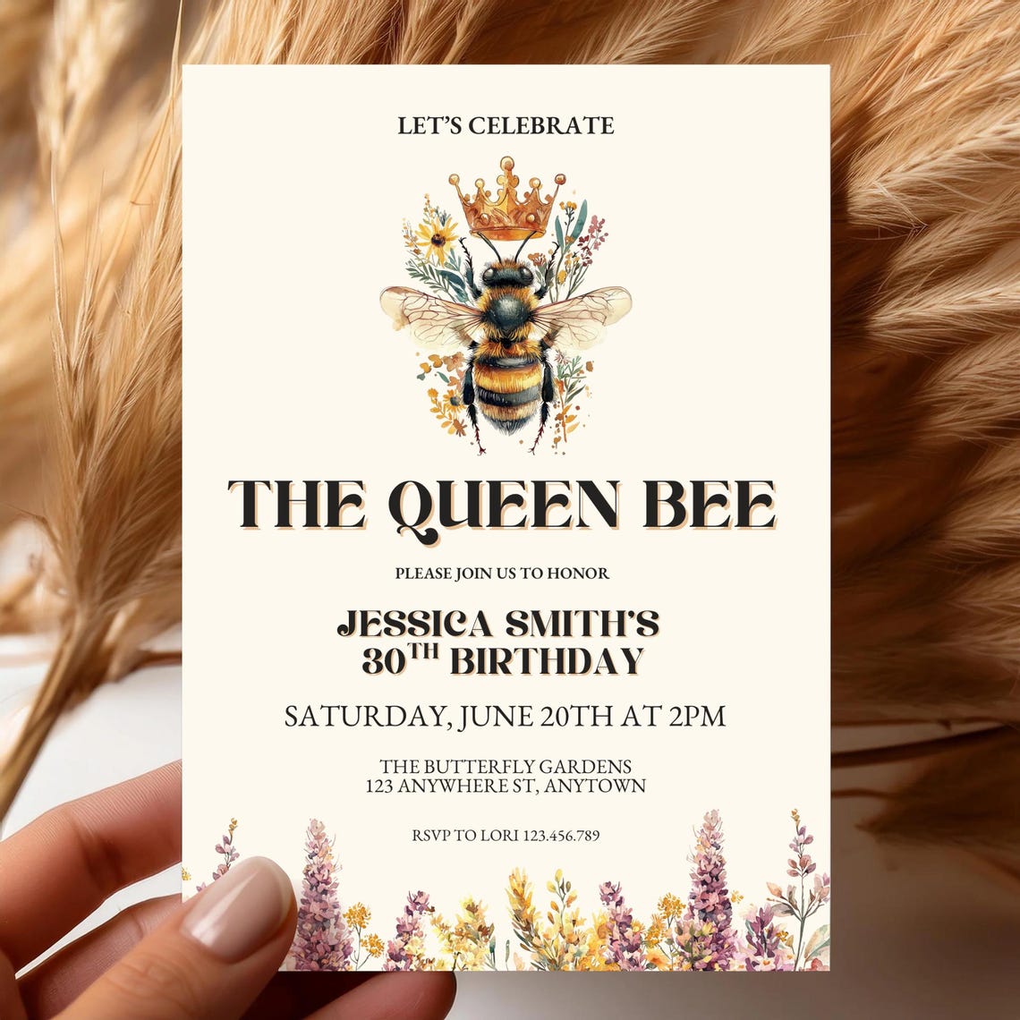 Queen Bee Birthday Invitation, Editable Digital Template, Elegant Bee ...