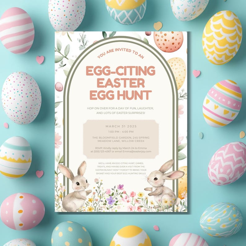 Editable Easter Egg Hunt Invitation, Easter Party Invite, Easter Eggs ...