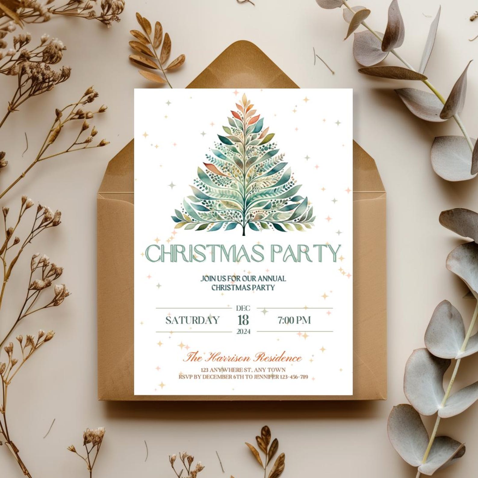 EDITABLE Christmas Party Invitation, Holiday Party, Christmas Tree ...