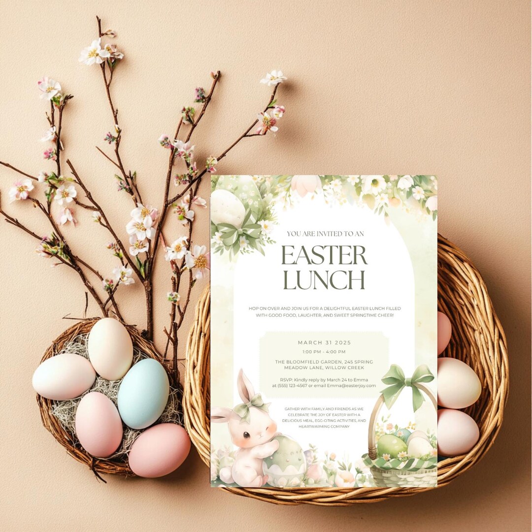 Editable Easter Lunch Invitation, Easter Brunch Invite, Pastel Green ...