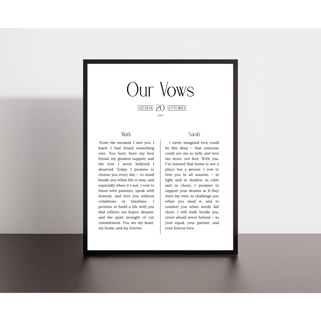 Printable Minimal Wedding Vow Keepsake – Personalized Wedding Gift ...