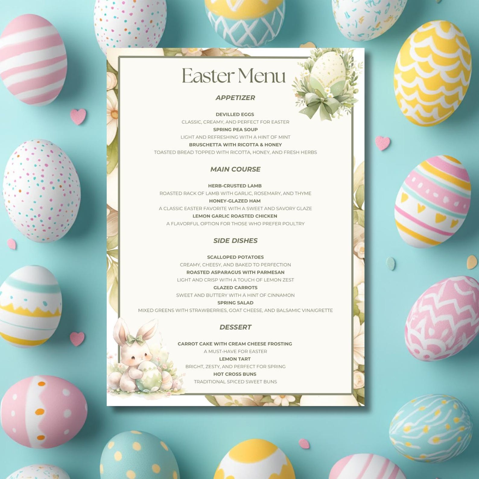 Editable Easter Lunch Menu, Easter Brunch Menu, Easter Family Gathering ...